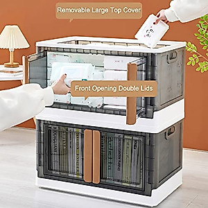 Ateboon Closet Organizers and Storage,1 Pack 8.4 Gal Collapsible Storage Bins, Plastic Storage Bins with Wheels, Folding Storage Box,Stackable Closet Storage Bins with Lids For Toy Storage (1 Pack)