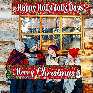 2 Pack Merry Christmas Banner Xmas Decorations Welcome Red Christmas Porch Banners Poster for Home Wall Indoor Holiday Party Winter Decor