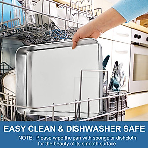 P&P CHEF Baking Sheet Rectangular Cake Pan, Stainless Steel Lasagna Pan for Lasagna Brownie Fish Meats, 9.7-inch by 12.3-inch, Heavy Duty & Easy Clean, Rectangle - Silver