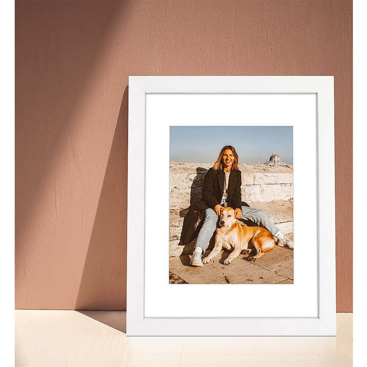 Golden State Art, 11x14 White Photo Wood Collage Frame, for (1) 8x10 with Real Glass and White Mat