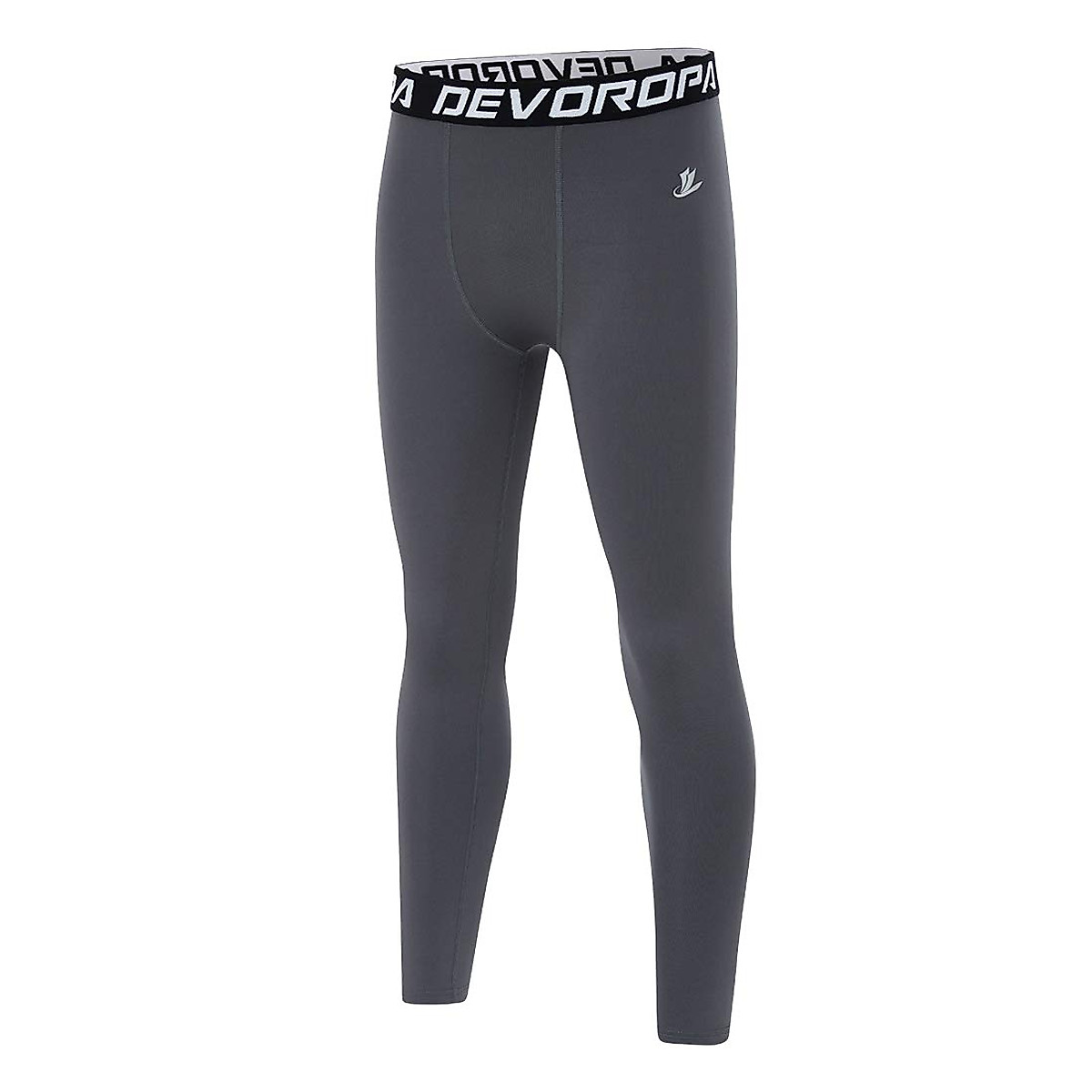 DEVOROPA Boys Leggings Quick Dry Youth Compression Pants Sports Tights Basketball Base Layer Gray S