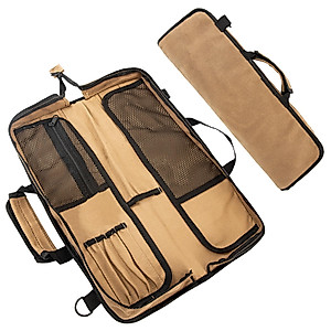 Knife Roll,Waxed Canvas Knife Bag,Heavy Duty Knife Case,Chef Knife Bag Roll with 13 Slots for Knives and Kitchen Tools,Knife Roll Bag For Chefs Culinary Traveling,Knives Pouch Holder Wrap (Khaki)