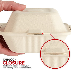 Clamshell Take Out Food Containers 6" x 6” (50 Pack) 1-Compartment, Disposable To Go Container, Togo Boxes With Lids, Trays for Lunch, Dinner, Meal-Prep, Eco Friendly, Compostable, Biodegradable