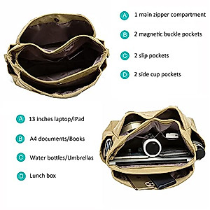 Canvas Tote Bag with Multi Pockets Women Shoulder Bag for Work College Teacher Purse Handbag