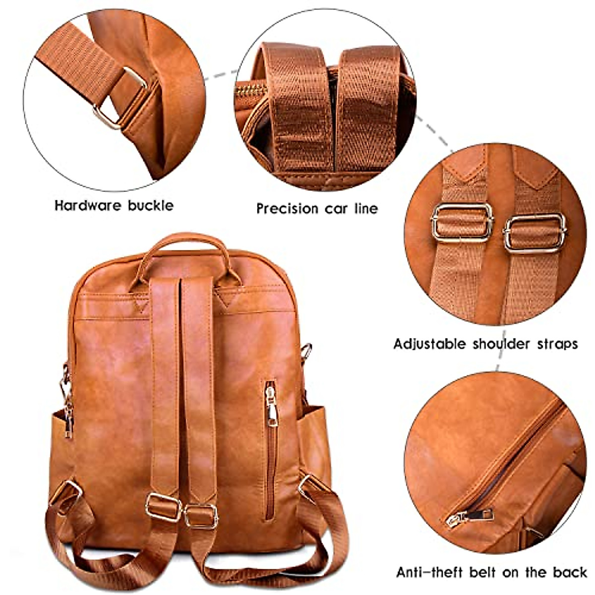 NINEBLUE Women's Backpack, Ladies Fashion Multipurpose Leather Travel Bag with Wallet, Convertible Single Room and Double Shoulder PU Bag