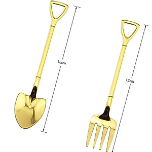 coffee spoons forks and spoons 2-Piece Stainless Steel Gold Shovel Shape Coffee Spoon appetizer fork-Creative Tableware Dessert Spoons, Stirring, Mixing, Sugar, Stir, Teaspoon Set for Home,