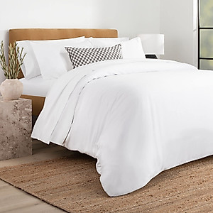 Nate Home by Nate Berkus 200TC 3-Piece Cotton Percale Duvet Cover | Crisp, Cool, Breathable Bedding Set from mDesign - King Size - 1 Duvet Cover/2 Pillow Shams, Snow (White)