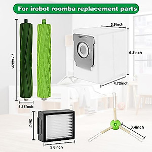 26 Pack Replacement Parts for iRobot Roomba E/i/j Series, E5 E6 E7 i2 i3 i3+i4 i4+ i6 i6+ i7 i7+ i8 i8+/Plus, 2 sets of multi-surface rubber roller brush 8 filters 8 side brushes 8 bags