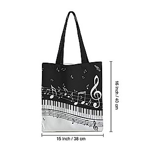 Moslion Music Note Canvas Bags Piano Keys Musical Keyboard Black White Tote Bags Laptop Bags Large Bulk Reusable for Women Men Work Study 15x16 Inch
