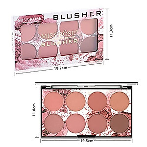 Makeup 8 Color Blush Palette, Contour and Highlight Blush Palette Matte Blush Powder Bright Shimmer Face Cosmetics Blusher Light Face Blush Palette with Blush Brush