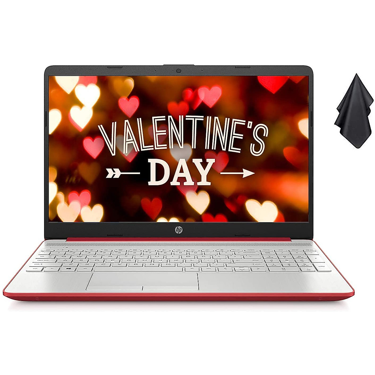 2021 Newest 15.6" HP Pavilion HD Laptop, Intel Quad-core Pentium Processor, 8GB RAM, 128GB SSD, Intel UHD Graphics, HD Webcam, Bluetooth, HDMI, USB Type-C, Scarlet Red, Windows 10 + Oydisen Cloth