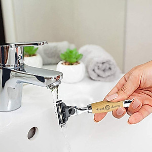 Frank FS shaving Manual Razor, 3 Blade Razor with Natural Bamboo Handle,Unisex Sustainable Razor Diamond Wood Grain Pattern Handle Shaving Razor