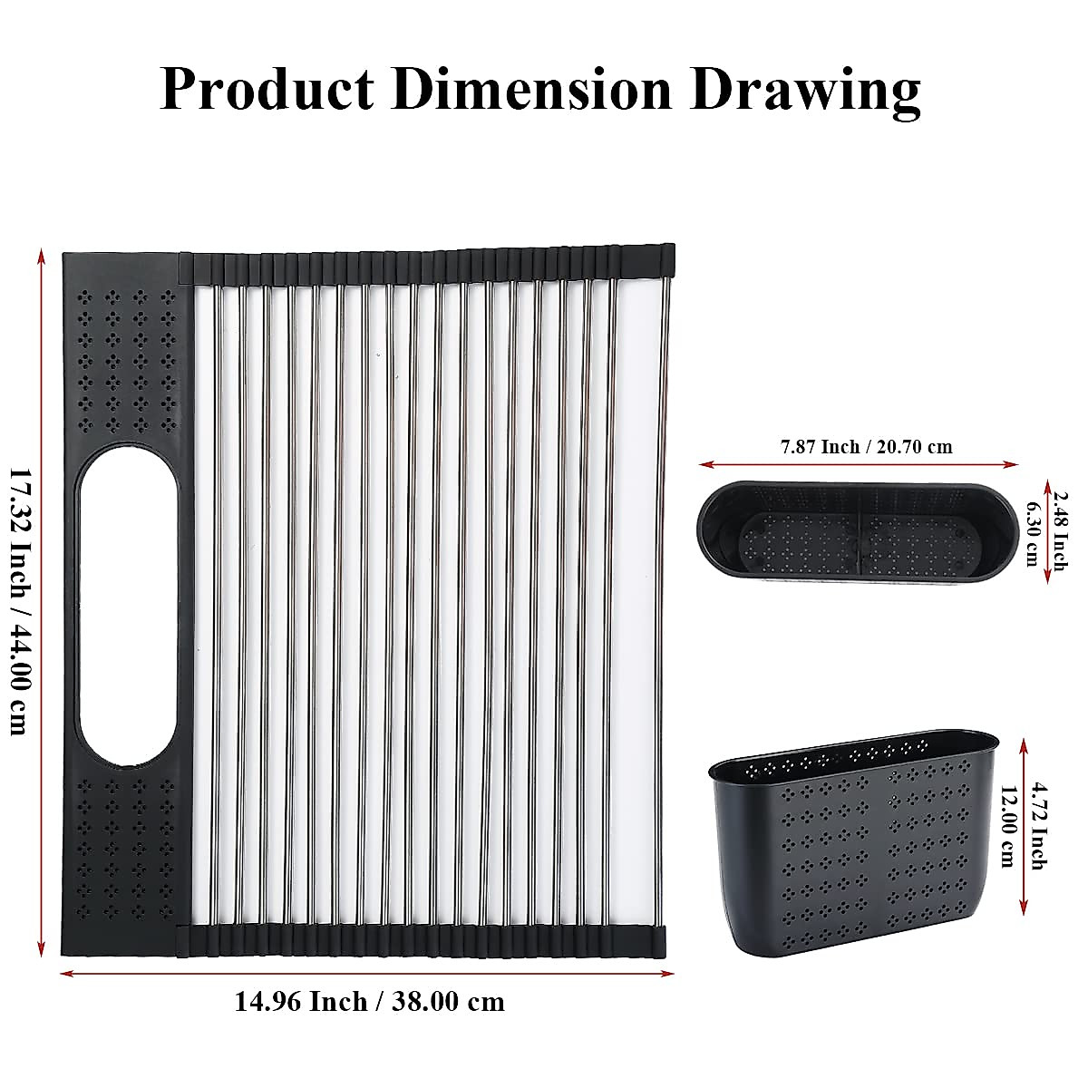 Berglander Gold Dish Drying Rack Over The Sink, L17.5*W 15" Rollable Tianium Golden Plating Stainless Steel Dish Rack with Removable Storage Basket, Perfect for Kitchen Sink