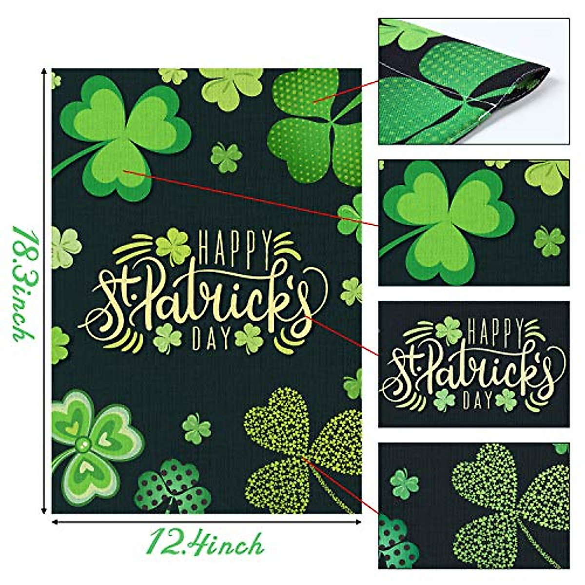 WATINC 2Pcs Happy St. Patrick's Day Garden Flag Burlap Double Sided Clover House Flags Shamrock Indoor Home Flag with Green Hat Pattern Outdoor Three Leaves Decor Flag for Celebration 18.3 x 12.4 In