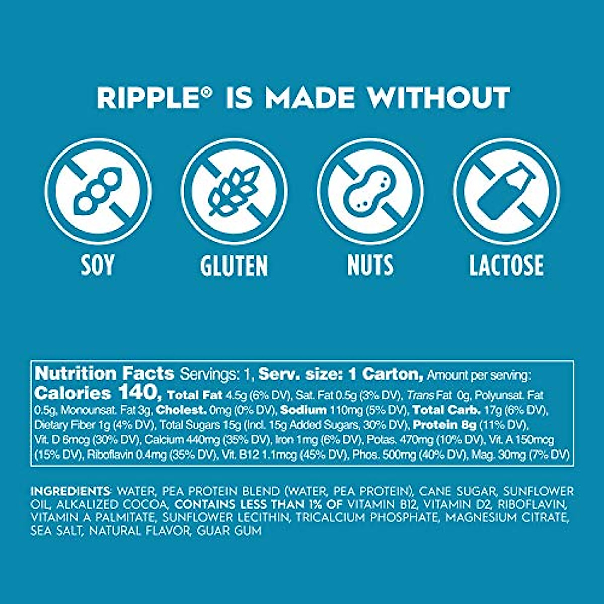 Ripple Vegan Protein Shake, Chocolate 12 Fl Oz (12 Pack) & Ripple Vegan 8 oz Dairy-Free Milk, Chocolate (12 Pack) | 24 Pack
