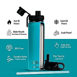 Nicepix Stainless Steel Thermal Insulated Water Bottle With Flip Top Straw & Spout Lid & Handle of size 22oz. Hot or Cold Metal Bottle in Insulated Thermos Double Wall Vacuum Stainless Steel Bottle