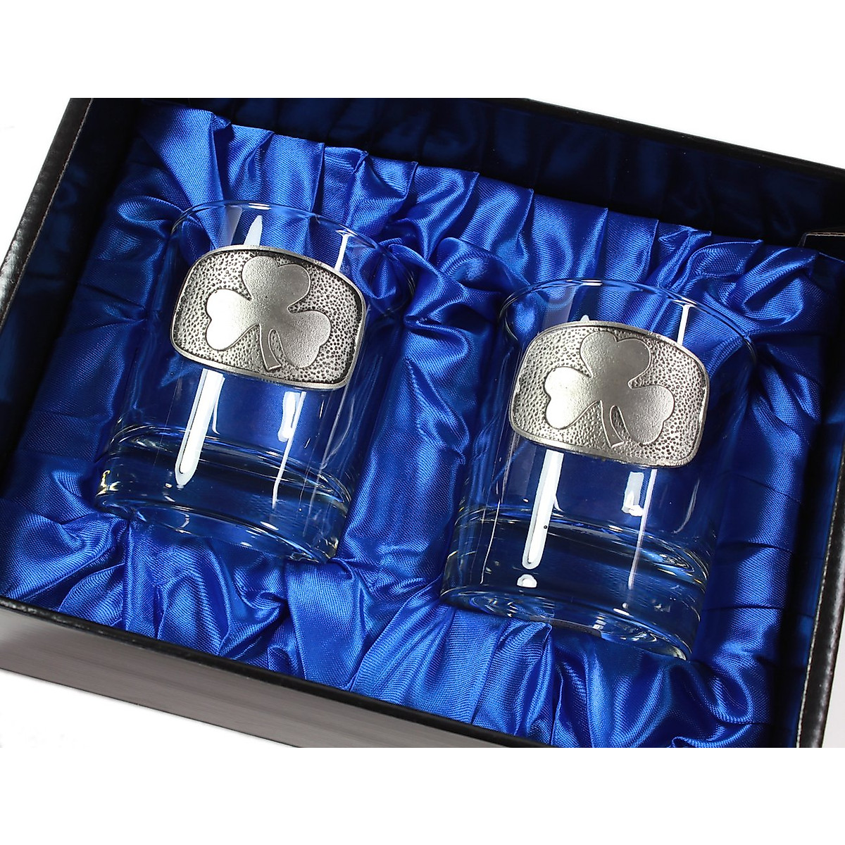 Shamrock Irish Whiskey Glasses Pewter Set of Two Made in Ireland