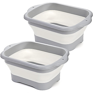 Nicunom 2 Pack Collapsible Wash Basin with Drain Plug, 9L Large Collapsible Dish Tub Portable Sink Dish Basin Foldable Dishpan Space Saving for Kitchen, RV, Camping Dish Washing Tub