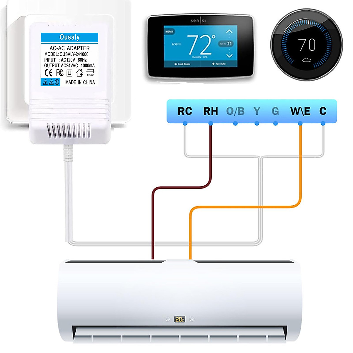 24VAC1A Video Doorbell Power Adapter - 26.5feet Extension Cable, AC110-120V to AC 24 for Eufy, Wyze, Ring, Nest, Ecobee, Sensi, Honeywell Thermostats, Arlo Wireless Video doorbell Transformer(White)
