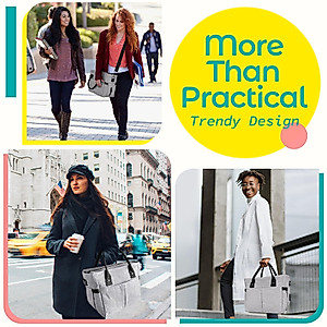 KIPBELIF Insulated Lunch Bags for Women - Large Tote Adult Lunch Box for Women with Shoulder Strap, Side Pockets and Water Bottle Holder, Gray, Normal Size