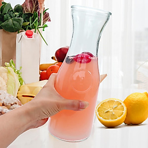 35oz Glass Carafe Pitchers,Accguan Juice Jug for Drinks with Acrylic Lids,Suitable for Wine,Fruit Tea,Drinks,Brunch,Lemonade, Milk, Iced Tea, Juice Cans,Bar Party,Wedding Scene(6pcs)