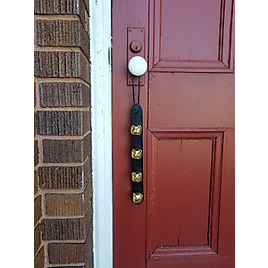 Amish Crafted Leather Strap Arctic Sleigh Bell Door Hanger Hanging Jingle Bells (Black Leather, 14 Inches)