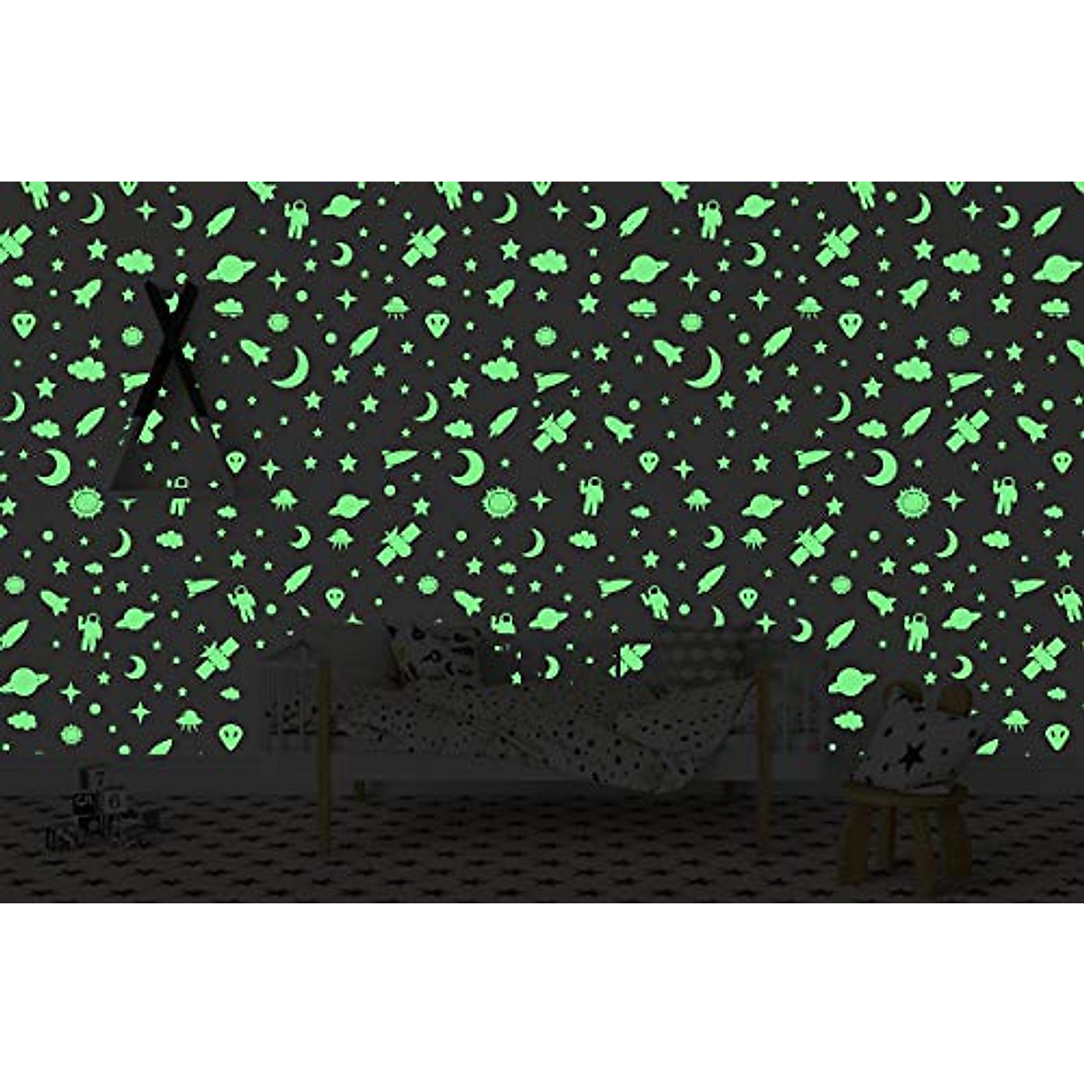 Glow in The Dark Stars, Moon and Space Wall Decals for Kids Bedrooms Nursery Baby Room Kids Room – Stylish Glow in The Dark Decals for Wall and Ceiling Decoration Featuring Stars, Moon and Planets