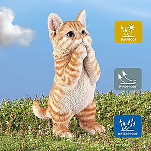 Garden Cat Statue Decorative Outdoor Figurine, Fairy Art Yard Décor Statue for Patio Lawn, Home Office Ornaments Housewarming Gifts (Orange)