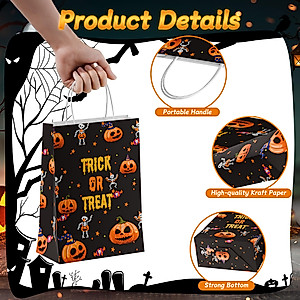 Hordely 24PCS Halloween Kraft Trick or Treating Bags with Handles, Paper Halloween Candy Gift Bags for Kids, Reusable Bulk Halloween Party Small Goody Bags, 5.90 x 3.15 x 8.27 In
