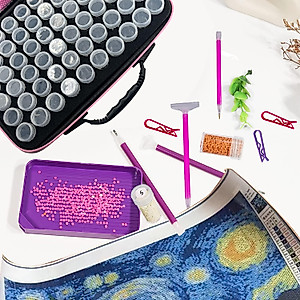 LIRUNQIU Diamond Painting Storage Containers, 60 Slots Diamond Art Accessories and Tools Kits Storage Box(Pink)