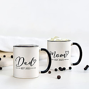 YHRJWN - Mom and Dad Mug, Mom Dad Est 2023 Coffee Mug Set, Gifts for New Parents, New Mom Dad Gifts, Pregnancy Gifts for First Time Moms Couple, First Fathers Day Mothers Day Gifts, 11Oz(Black Handle)