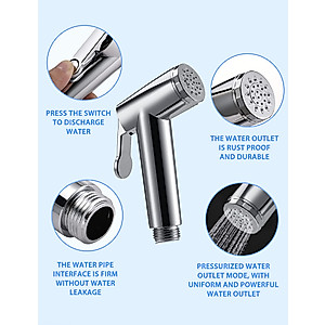 Ultra Light Bidet Toilet Sprayer Head Rustless Handheld Bidet Sprayer Cloth Bathroom Diaper Sprayer for Kitchen and Toilet-Adjustable Water Pressure Control for Feminine Wash (1PCS)