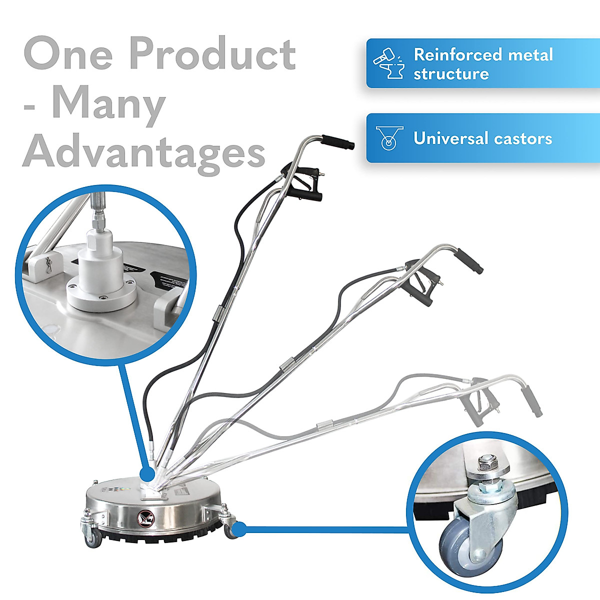 EDOU Direct Pressure Washer Surface Cleaner - Dual Handle Concrete Cleaner with Wheels - Driveway Pressure Washer - 4,500 PSI Max Working Pressure - Includes: 3/8" Quick Connector Kit