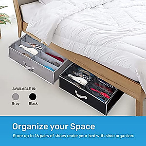 HOLDN' STORAGE Extra-Large Under Bed Shoe Storage Organizer - Underbed Storage Solution Fits Men's and Women's Shoes, High Heels, and Sneakers with Durable Vinyl Cover & Extra-Strong Zipper - Black