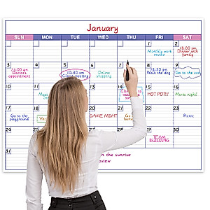 Large Dry Erase Calendar - 27.8"x 40", Undated Monthly Wall Calendar Laminated, Blank Reusable Calendar Planner for Home, Office, Classroom, with Ample Daily Boxes, Notes, 6 Markers ＆ 8 Stickers