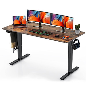 Sweetcrispy 55 x 24in Adjustable Height Electric Standing Computer Home Office Desk Ergonomic Workstation with 3 Memory Controller, 55"x24", Rustic Brown+Black