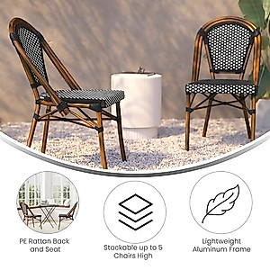 Taylor & Logan Nadia Indoor/Outdoor Stackable Bistro Chairs in Black/White PE Rattan with Bamboo Print Frame, Set of 2