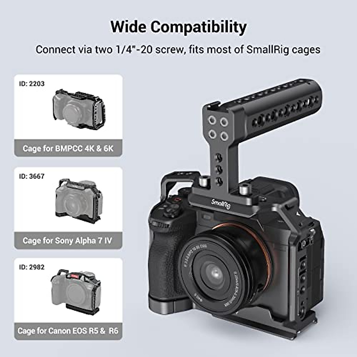 SmallRig Camera Top Handle Grip, DSLR Cage Handle with Cold Shoe Mount for Camera Rig - 1638