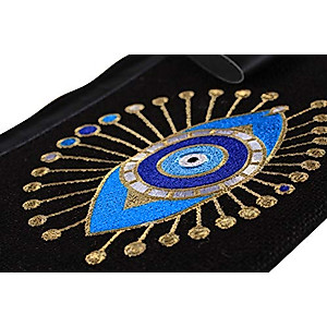 KarensLine Handmade Evil Eye Embroidery Black Jute Clutch Bag Sun Beach Summer Style, Medium