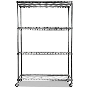 Alera Complete Wire Shelving Unit w/Caster, 48" x 18" x 72", Black Anthracite