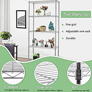 FDW 14" D×24" W×60" H Wire Shelving Unit Metal Commercial Shelf with 5 Tier Layer Rack Strong Steel for Restaurant Garage Pantry Kitchen Garage,Chrome