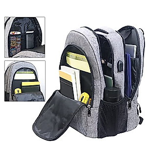 JOSHIOKI Travel Laptop Backpack 17.77 Inch with Anti theft Computer Business Daypack for Hiking,Casual Bag with USB Charging Port Gifts for Men & Women Grey