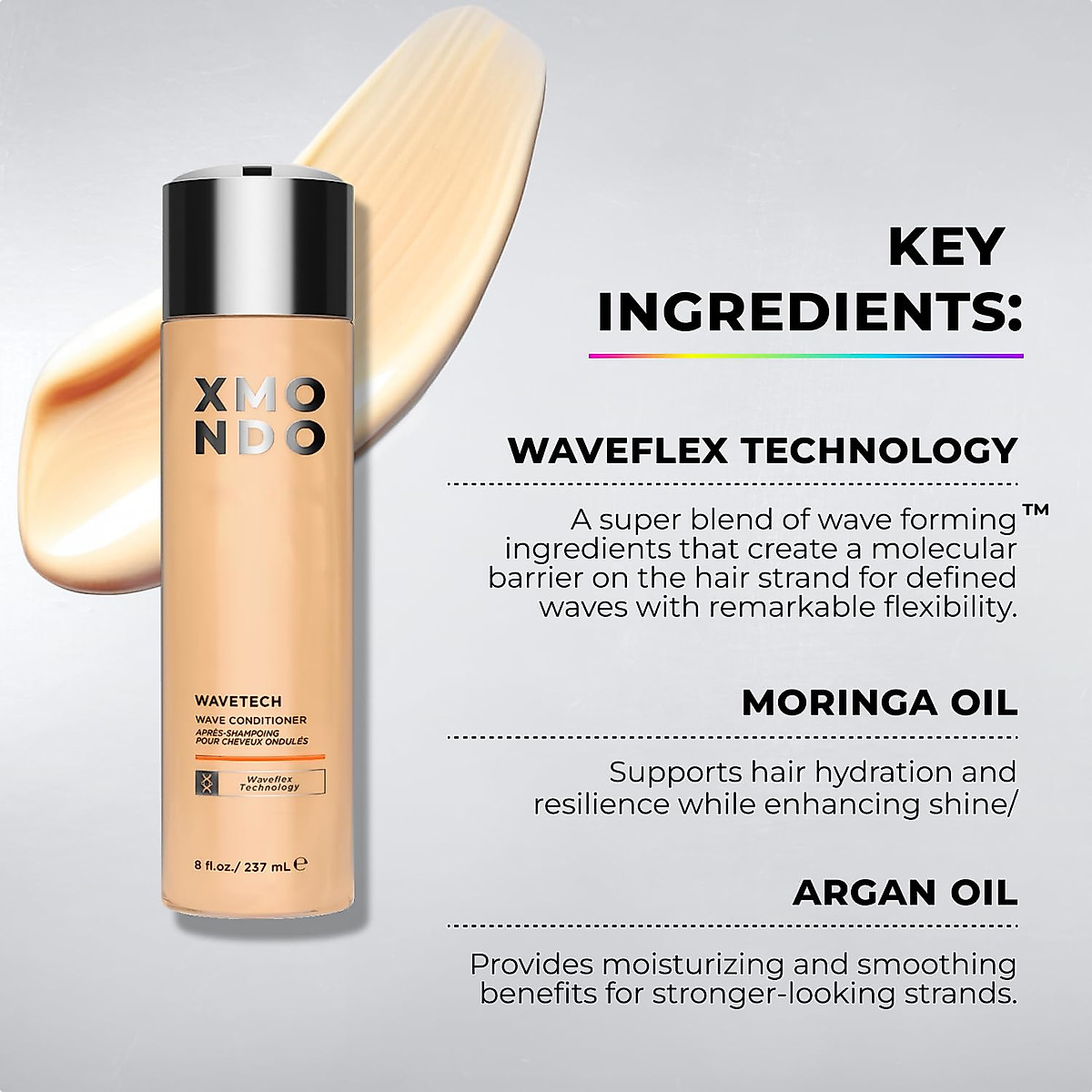 XMONDO Hair Wavetech Wave Conditioner | Vegan Formula with Moringa & Argan Oil to Boost Hydration, Tame Frizz, and Enhance Your Wavy Hair, 8 Fl Oz 1-Pack