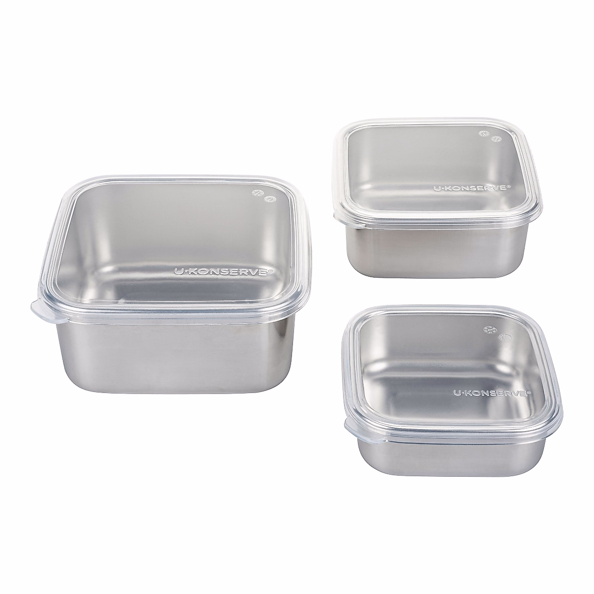 U Konserve Stainless Steel Nested Trio Food Storage Container Bento Box, Set of 3 (15, 30, & 50 oz), Leak Resistant, Silicone Lid, Dishwasher Safe, Plastic Free