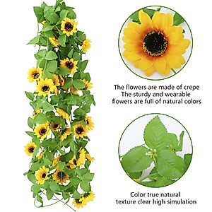 OUTLEE 4 Pack Artificial Sunflower Garland Faux Silk Sunflower Vines with 12 Flower Heads 8 ft Long for Home Garden Wedding Party Decor