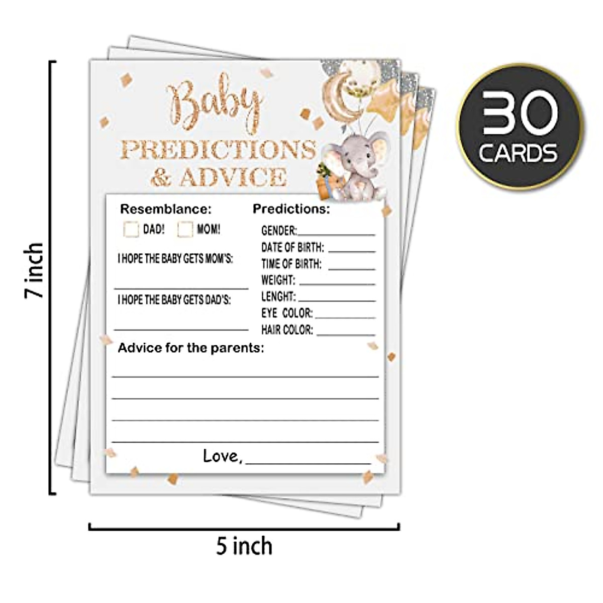 Baby Predictions & Advice Baby Shower, Elephant Neutral Newborn Guessing Game, New Parent Message Advice Book Mommy Daddy to Be Keepsake Party Favor Supplies Decoration -30 Game Cards(bb007-yx17)