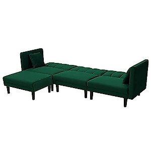 Reversible SECTIONAL Sofa Sleeper with 2 Pillows Dark Green Velvet