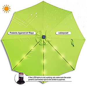 Sundale Outdoor 7 ft Solar-Powered 24 LED Lighted Patio Umbrella Table Market Umbrella with Crank & Push Button Tilt for Garden, Deck, Backyard, Pool, 8 Steel Ribs, Polyester Canopy (Apple Green)