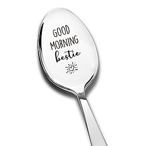 Good Morning Bestie Spoon Engraved Stainless Steel, Love Quote Gifts for Best Friends Bestie Teaspoon Coffee Spoon Gifts for Birthday Christmas