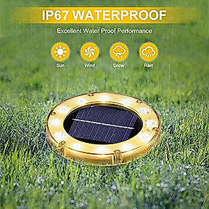RobinEllis Garden Lights,Solar Ground Lights Outdoor(4 Packs Warm White), New Structural Design Outdoor Solar Lights with 12 LEDs